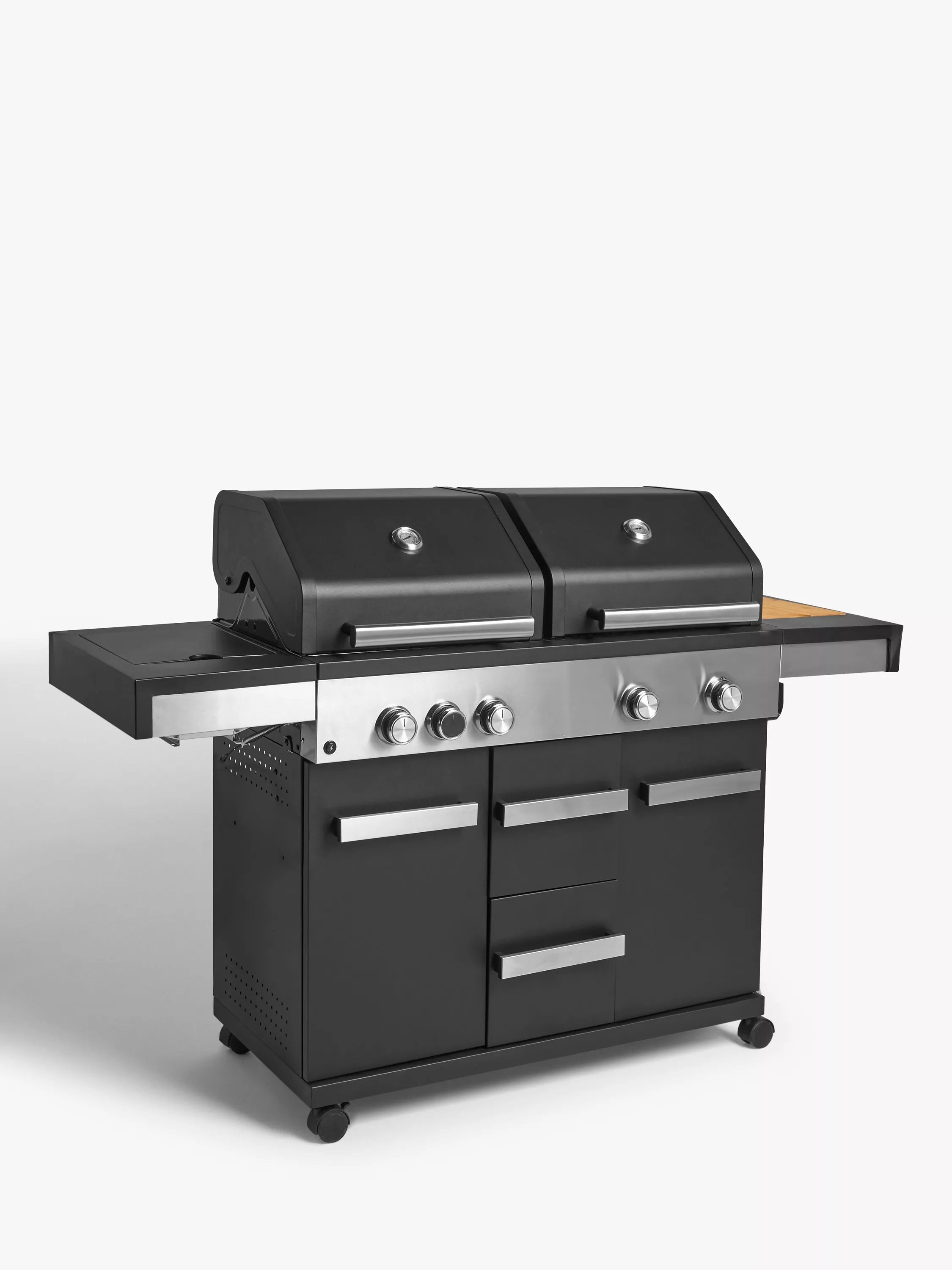 Grillstream Dual Hood 5-Burner Hybrid Gas & Charcoal BBQ, Black/Silver ...