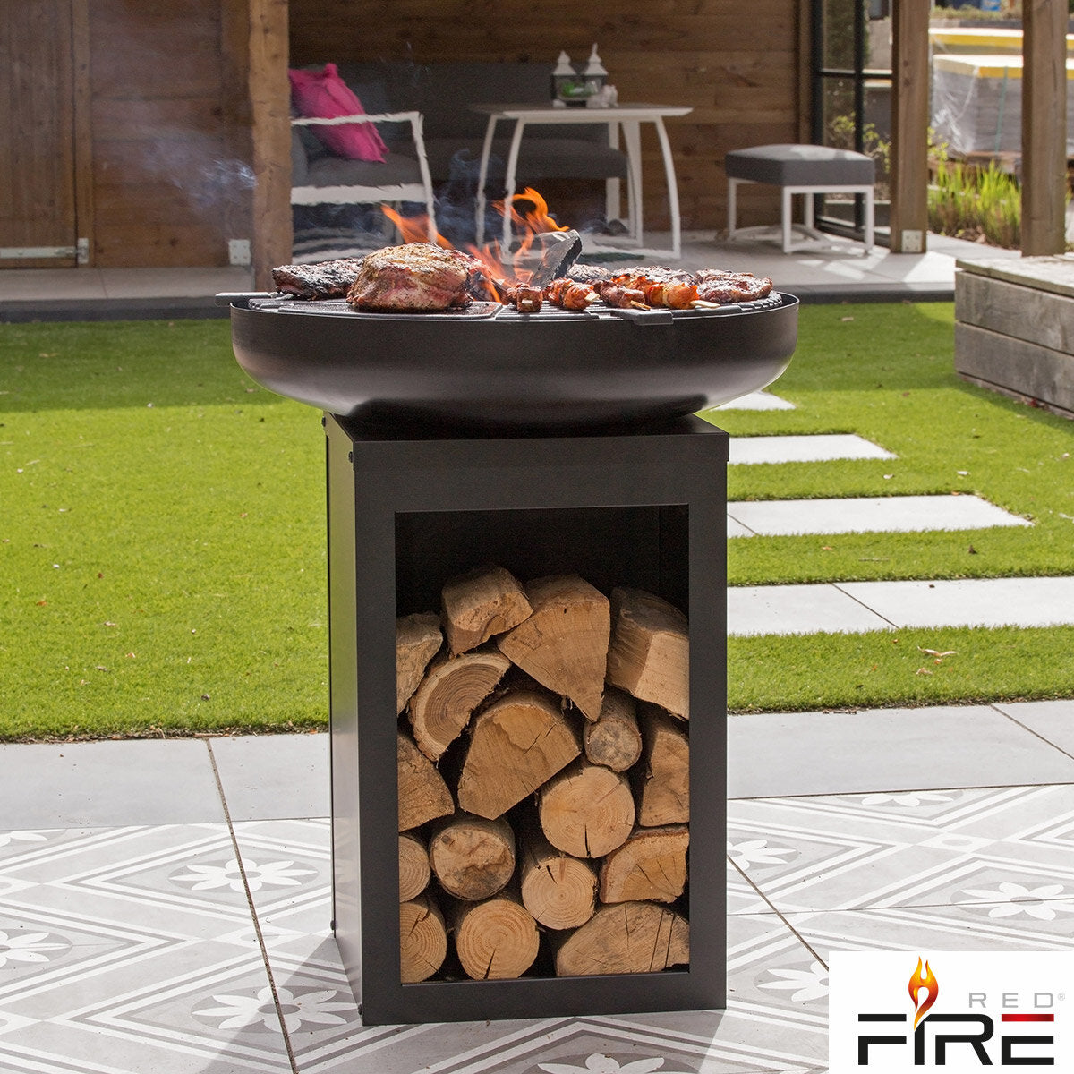 RedFire Mantanzas Wood Burning Fire Bowl with Grill and Wood Storage ...