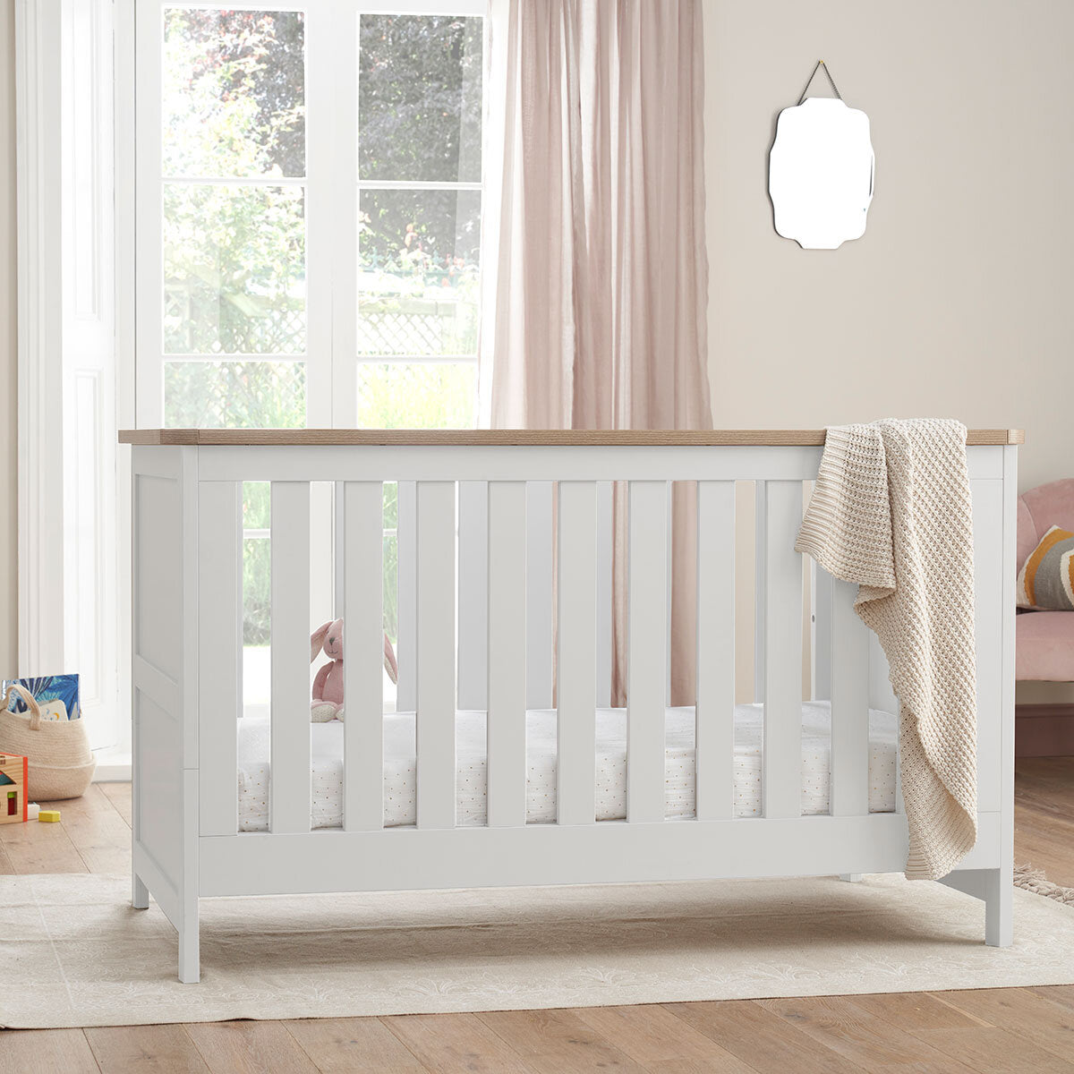 Tutti Bambini Verona Cot Bed with Sprung Mattress, White & Oak Finish ...