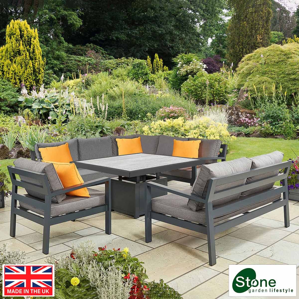Stone Garden 4 Piece Deep Seating Corner Patio Set with Dual Height Ce ...