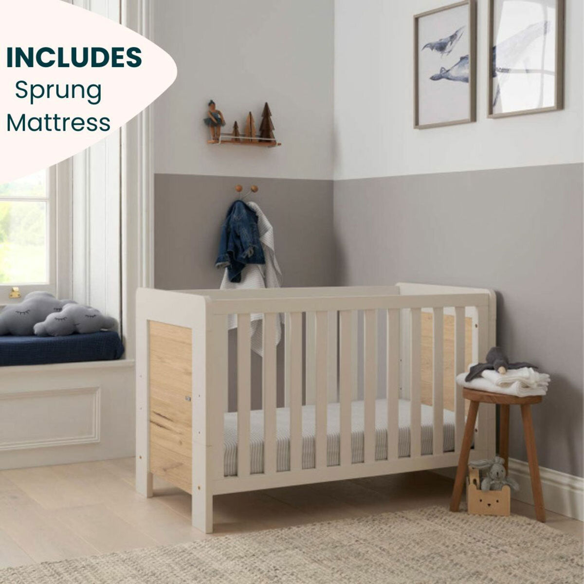 Tutti Bambini Alba Mini Cot Bed with Sprung Mattress, White & Distress ...
