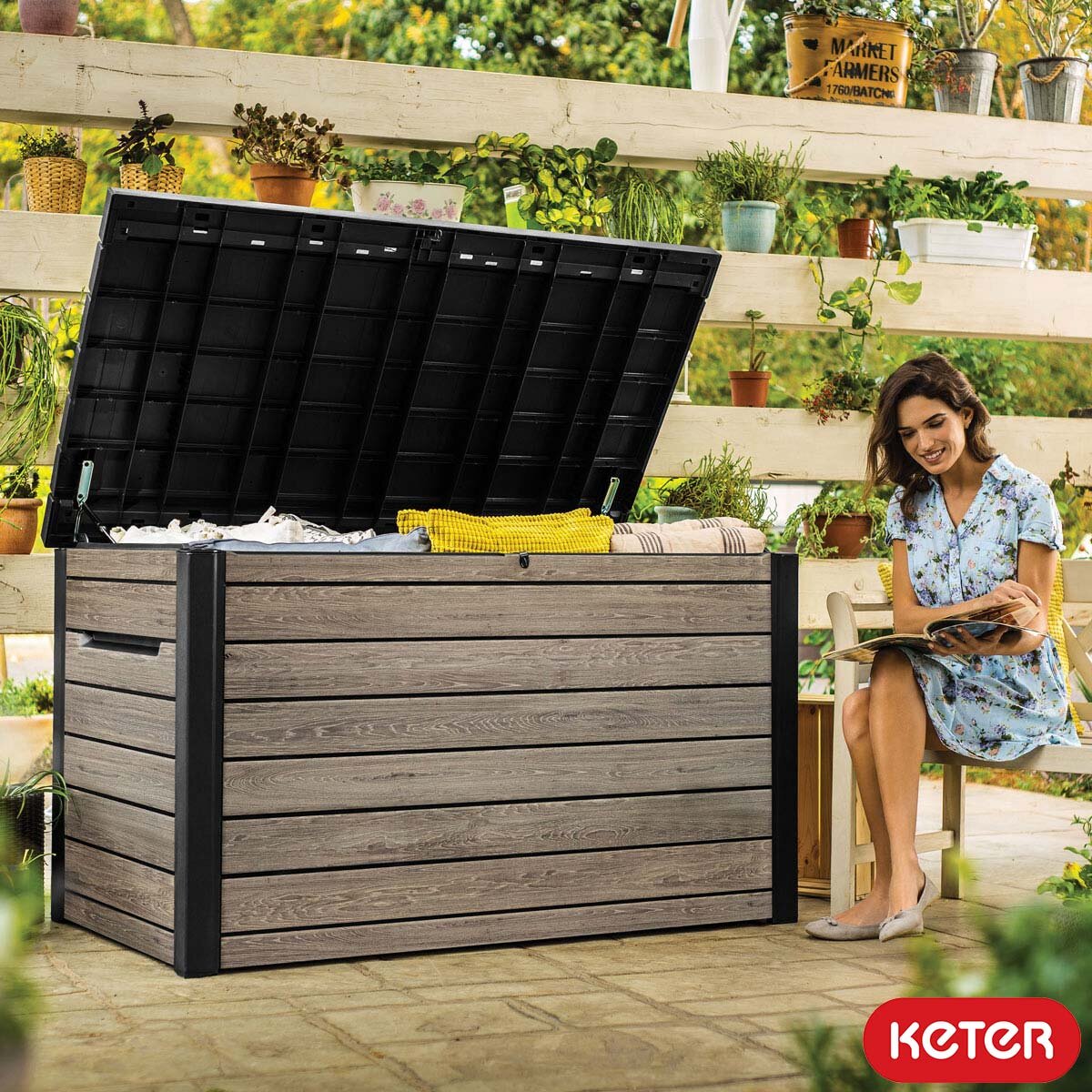 Keter Ashwood Signature 870 Litre (230 Gallon) Outdoor Storage Deck Bo ...